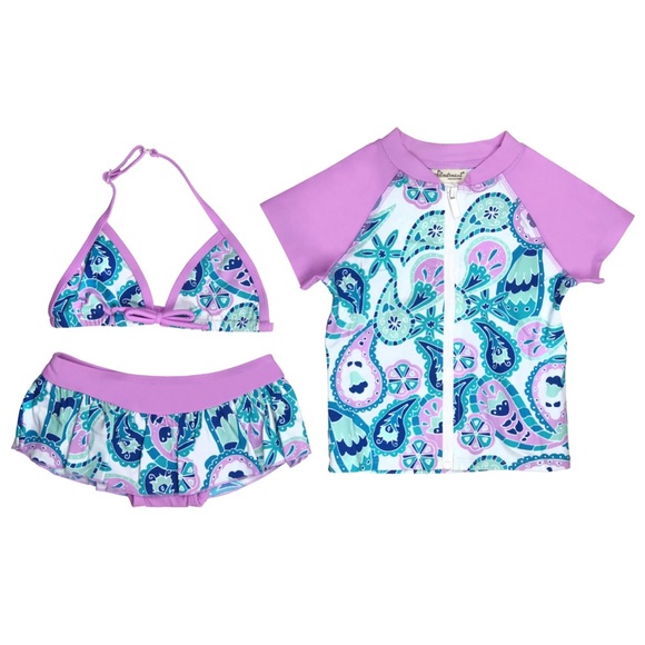 Floatimini | Swim | Floatmini Floral Paisley Bikini Short Sleeve Rash ...
